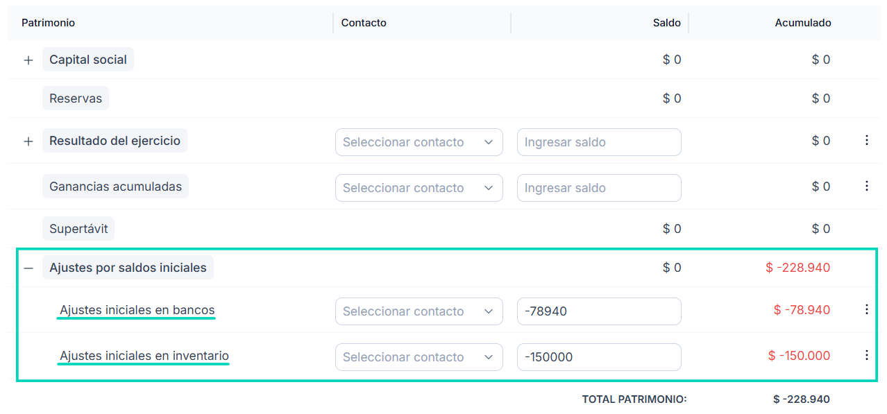Ingresa los saldos iniciales de tus cuentas contables