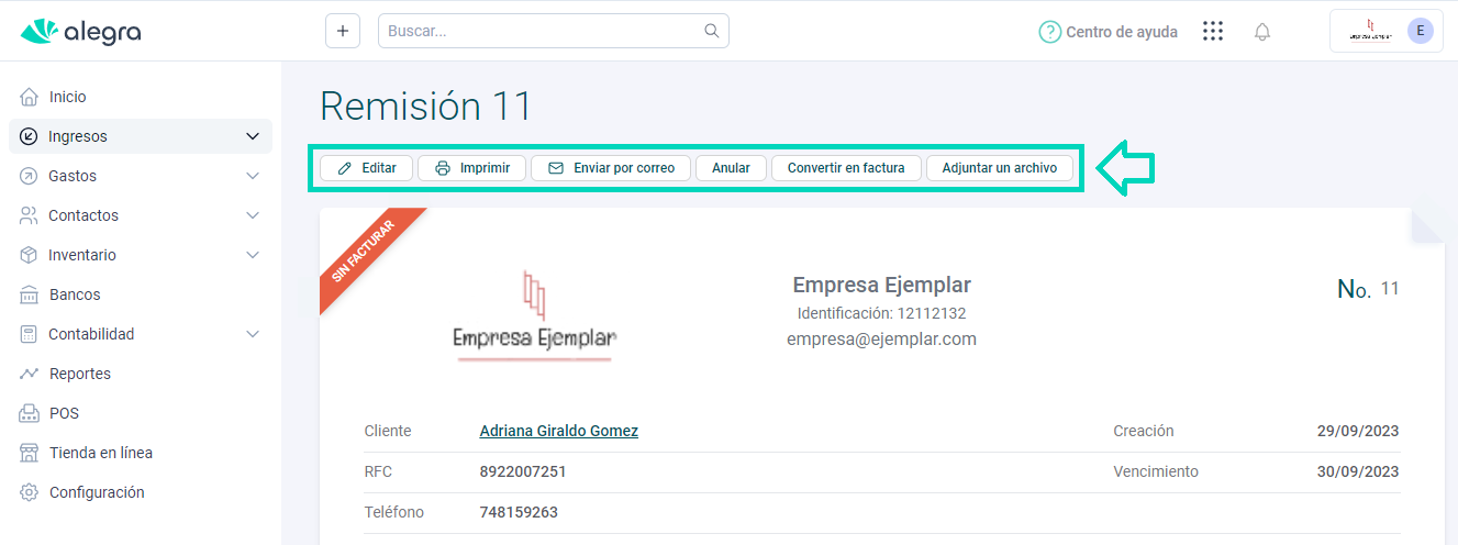 ¿Cómo crear una remisión, remito, conduce u orden de servicio en Alegra?